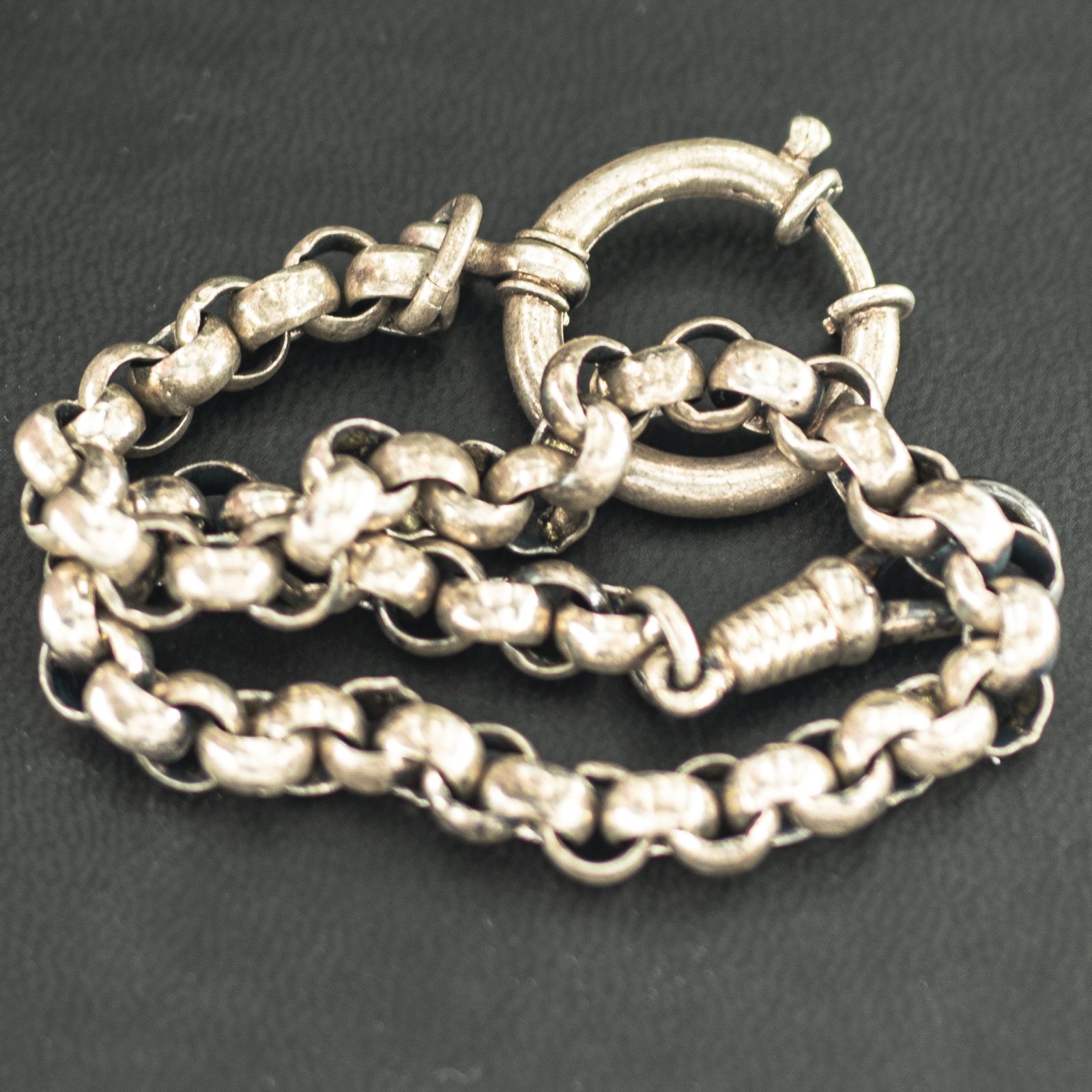 Antique pocket watch chain, silver colored metal, pea link, early 1900s ...