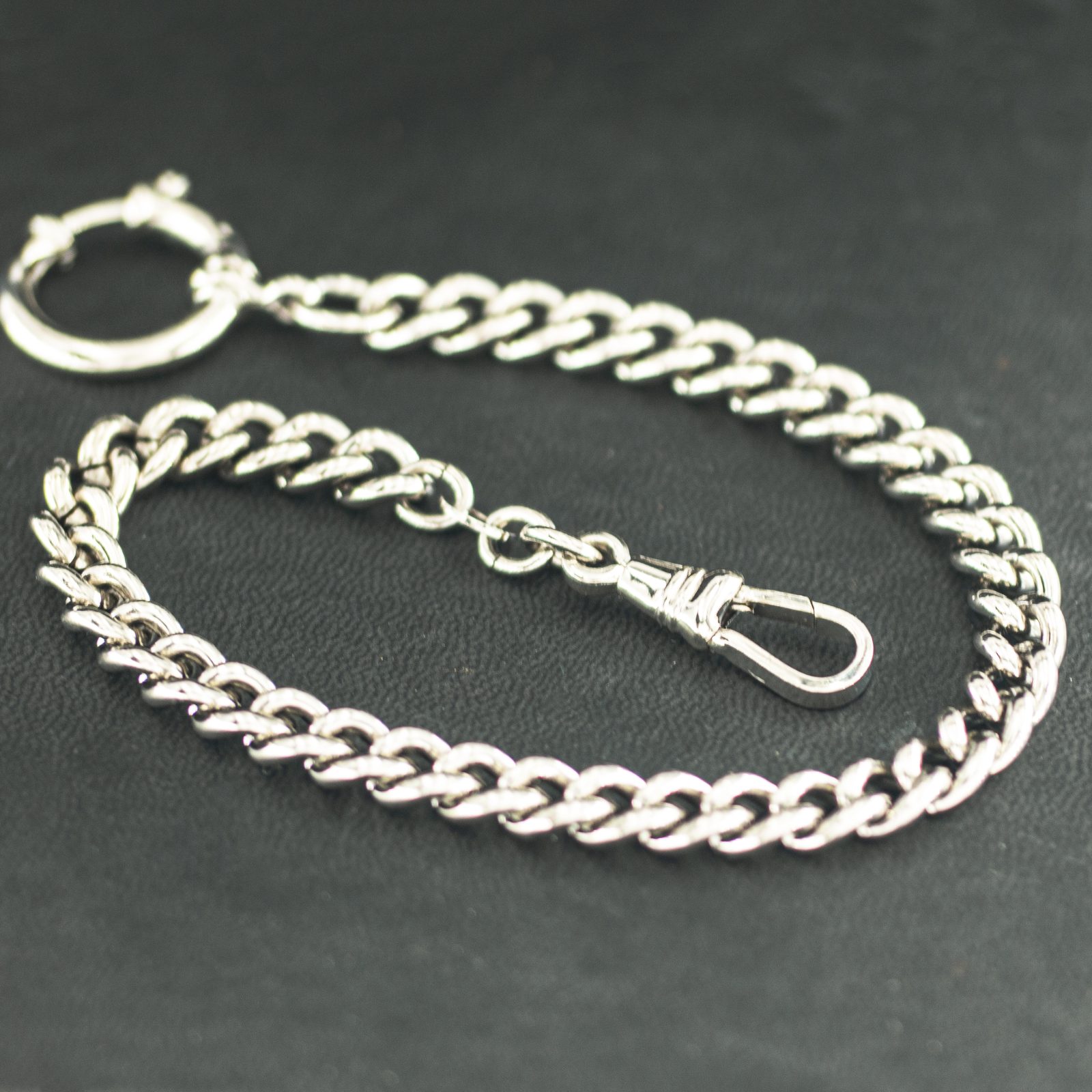 Pocket watch chain in stainless steel, curb link, mid 1900s | Marcels Watch